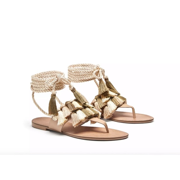 Zara | Shoes | Zara Flat Sandals Tassel Lace Rope Gladiator 65 | Poshmark